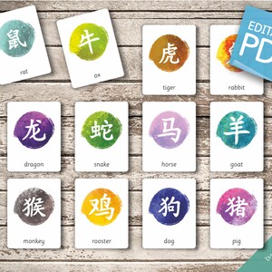 CHINESE ZODIAC SIGNS • 60 Editable Montessori Cards • Flash Cards ...
