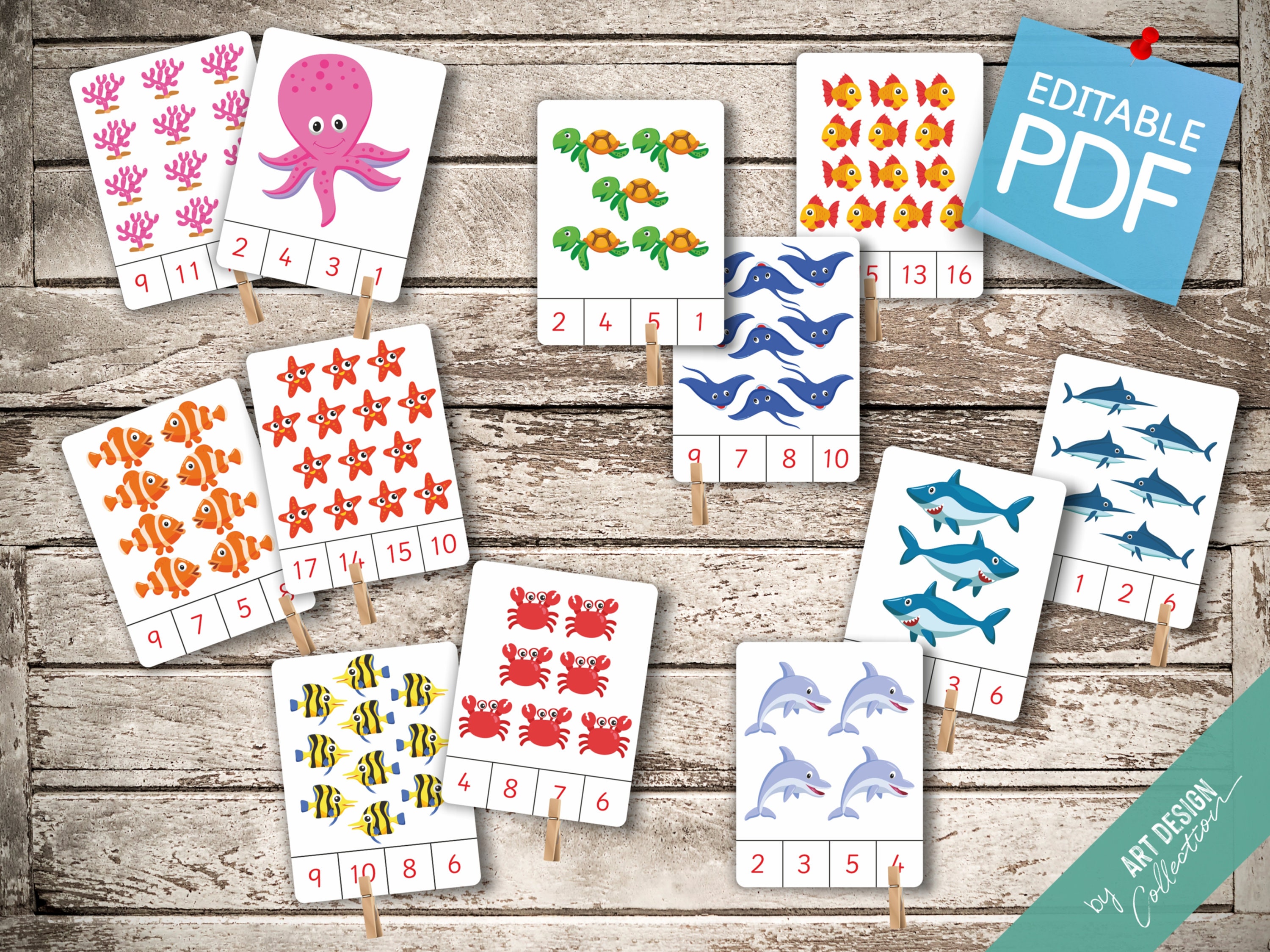 COUNTING FISH 1 to 20 20 Editable Montessori Cards Flash - Etsy