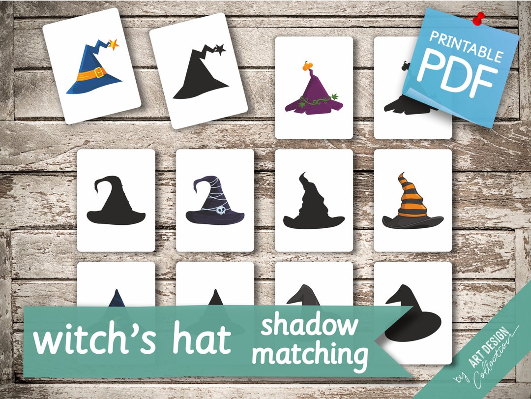 Witch's HAT Shadow Matching Cards • Halloween • 40 (hats) + 40 (shadows ...