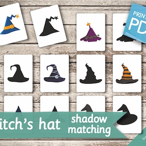 Witch's HAT Shadow Matching Cards • Halloween • 40 (hats) + 40 (shadows ...