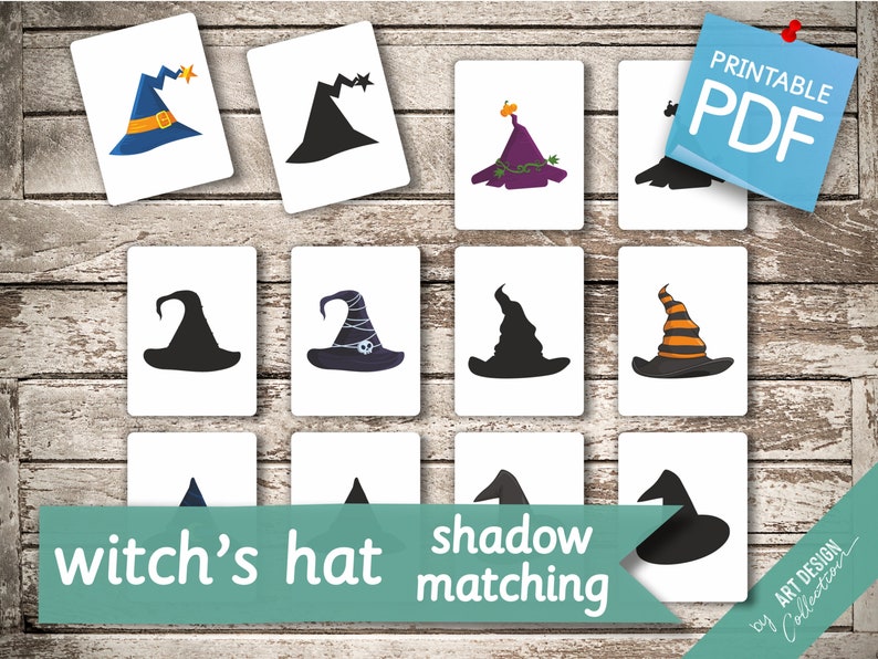 Witch's HAT Shadow Matching Cards • Halloween • 40 (hats) + 40 (shadows ...