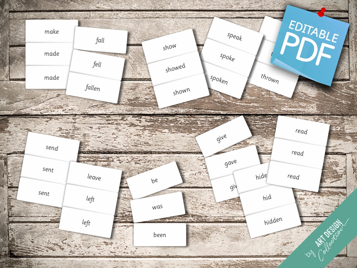 IRREGULAR VERBS • 105 Montessori Cards • Flash Cards Nomenclature ...
