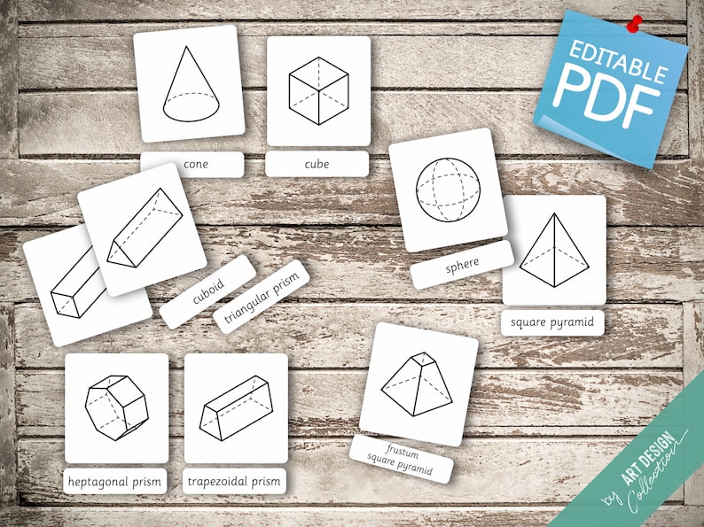 3D GEOMETRIC SHAPES 20 Editable Montessori Cards Flash - Etsy