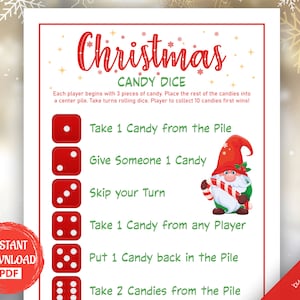 CHRISTMAS CANDY DICE Game • Christmas Game Holiday Christmas Party ...