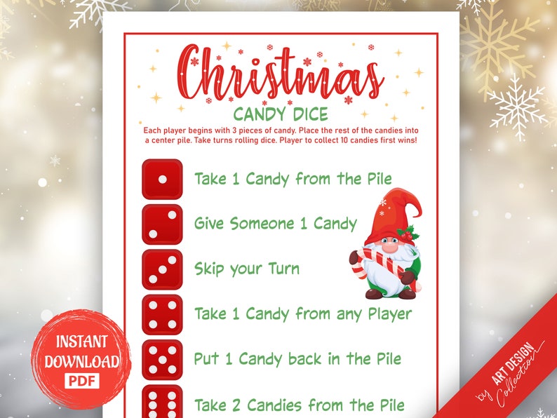 CHRISTMAS CANDY DICE Game Christmas Game Holiday Christmas - Etsy