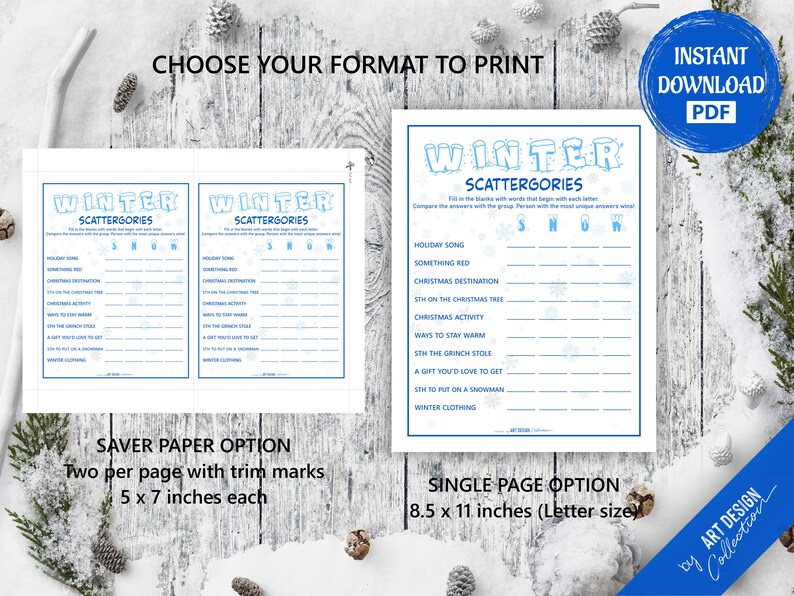 WINTER Scattergories Game Winter Game Holiday Christmas - Etsy