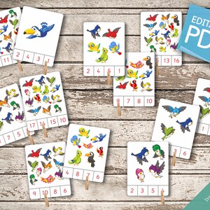 COUNTING BIRDS (1 to 20) • 20 Editable Montessori Cards • Flash Cards ...