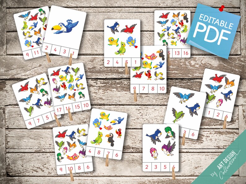 COUNTING BIRDS 1 to 20 20 Editable Montessori Cards - Etsy