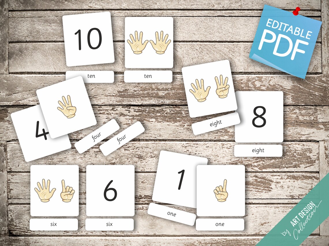 FINGERS COUNTING 39 Montessori Cards Flash Cards | Etsy