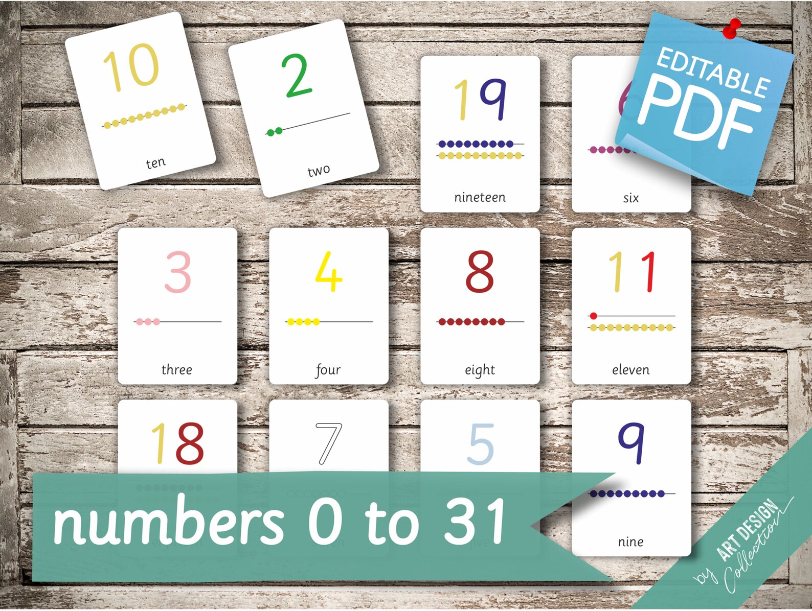 NUMBERS 0 to 31 32 Editable Montessori Cards Flash Cards - Etsy