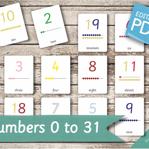 NUMBERS 0 to 31 32 Editable Montessori Cards Flash Cards - Etsy
