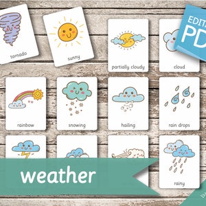 WEATHER • 26 Montessori Cards • Flash Cards Nomenclature Flashcards ...