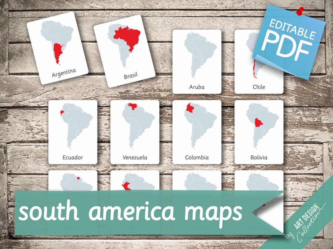 SOUTH AMERICA MAPS • 18 Montessori Cards • Flash Cards Nomenclature ...