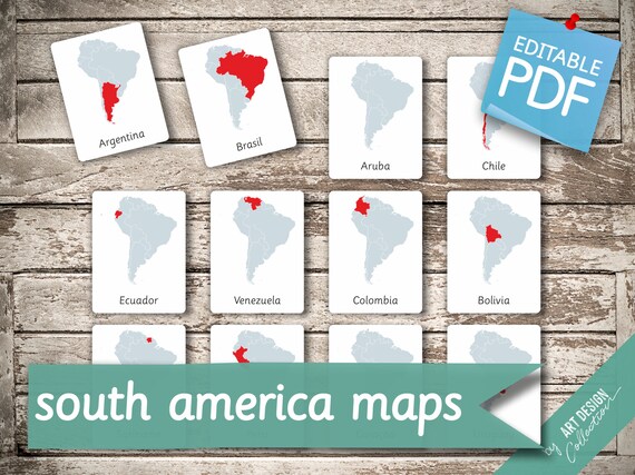 SOUTH AMERICA MAPS 18 Montessori Cards Flash Cards | Etsy