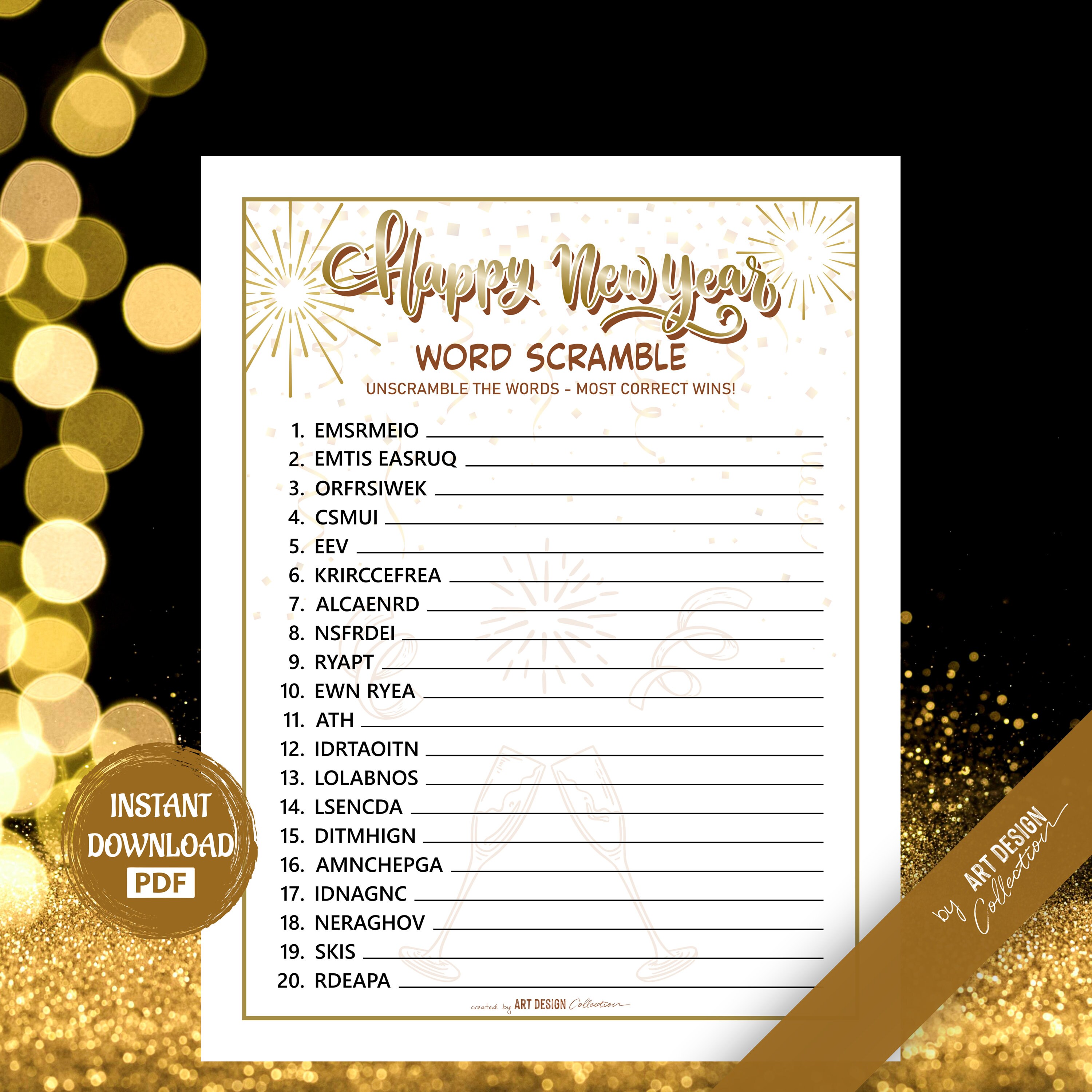 HAPPY NEW YEAR Word Scramble Game • Christmas Game Holiday Christmas ...