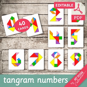 TANGRAM NUMBERS • 40 Montessori Cards • Flash Cards Nomenclature ...