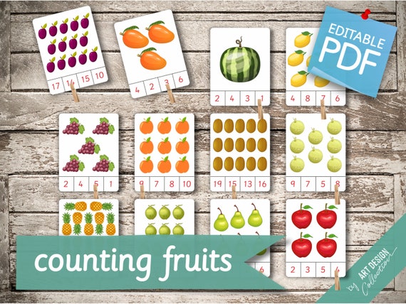 COUNTING FRUITS 1 to 20 20 Editable Montessori Cards | Etsy