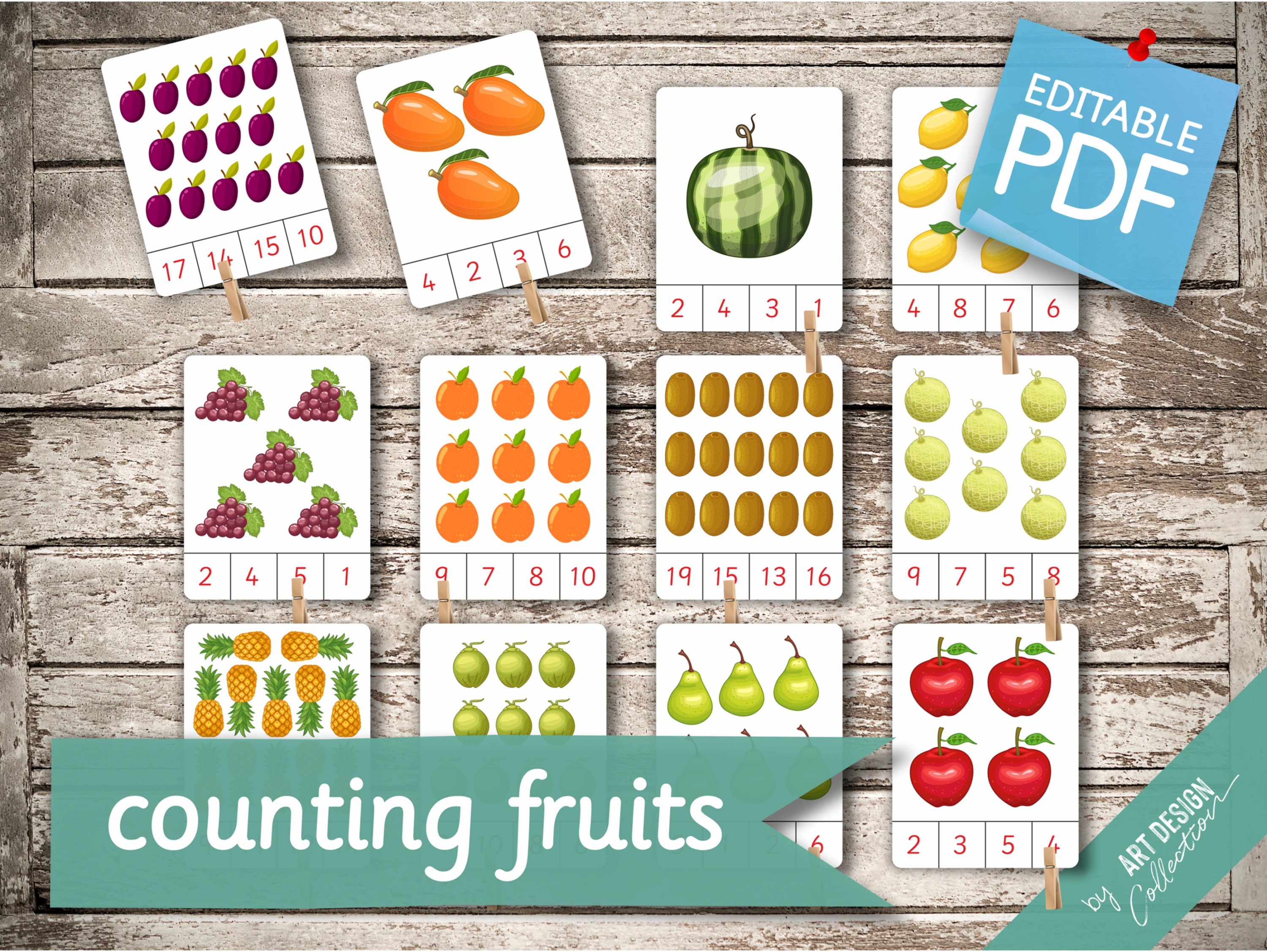 COUNTING FRUITS 1 to 20 20 Editable Montessori Cards - Etsy