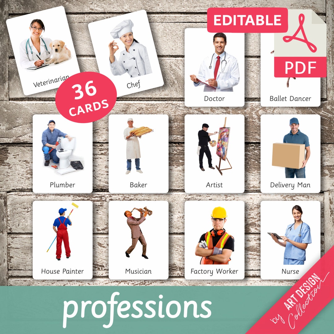 PROFESIONES fotos reales 36 Tarjetas Montessori Editables Tarjetas ...