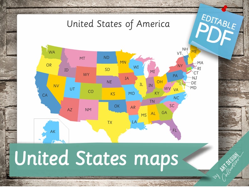 UNITED STATES MAPS 153 Editable Montessori Cards Flash - Etsy
