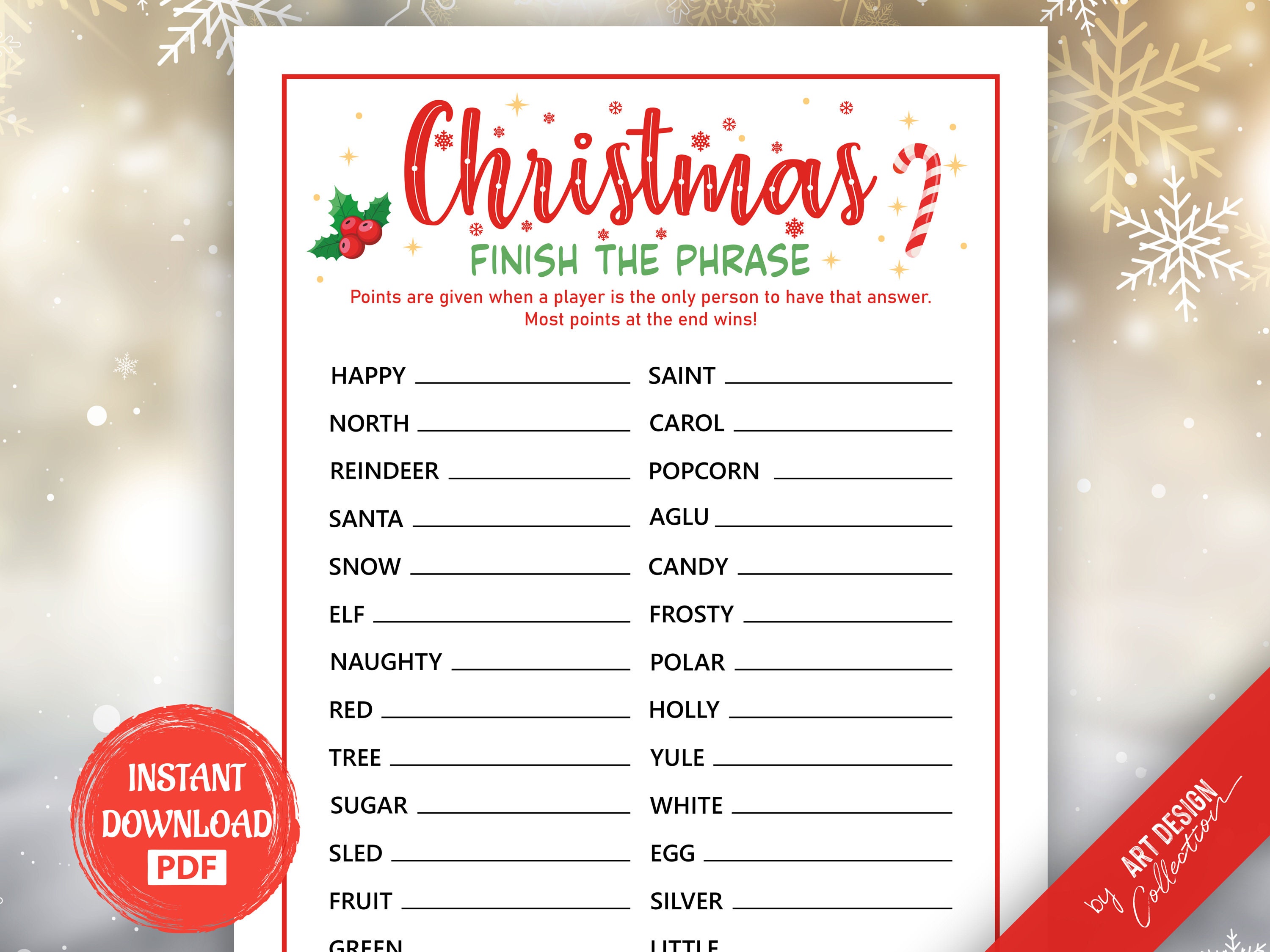 CHRISTMAS FINISH the PHRASE Game Christmas Game Holiday - Etsy