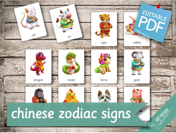 CHINESE ZODIAC SIGNS 60 Editable Montessori Cards Flash | Etsy