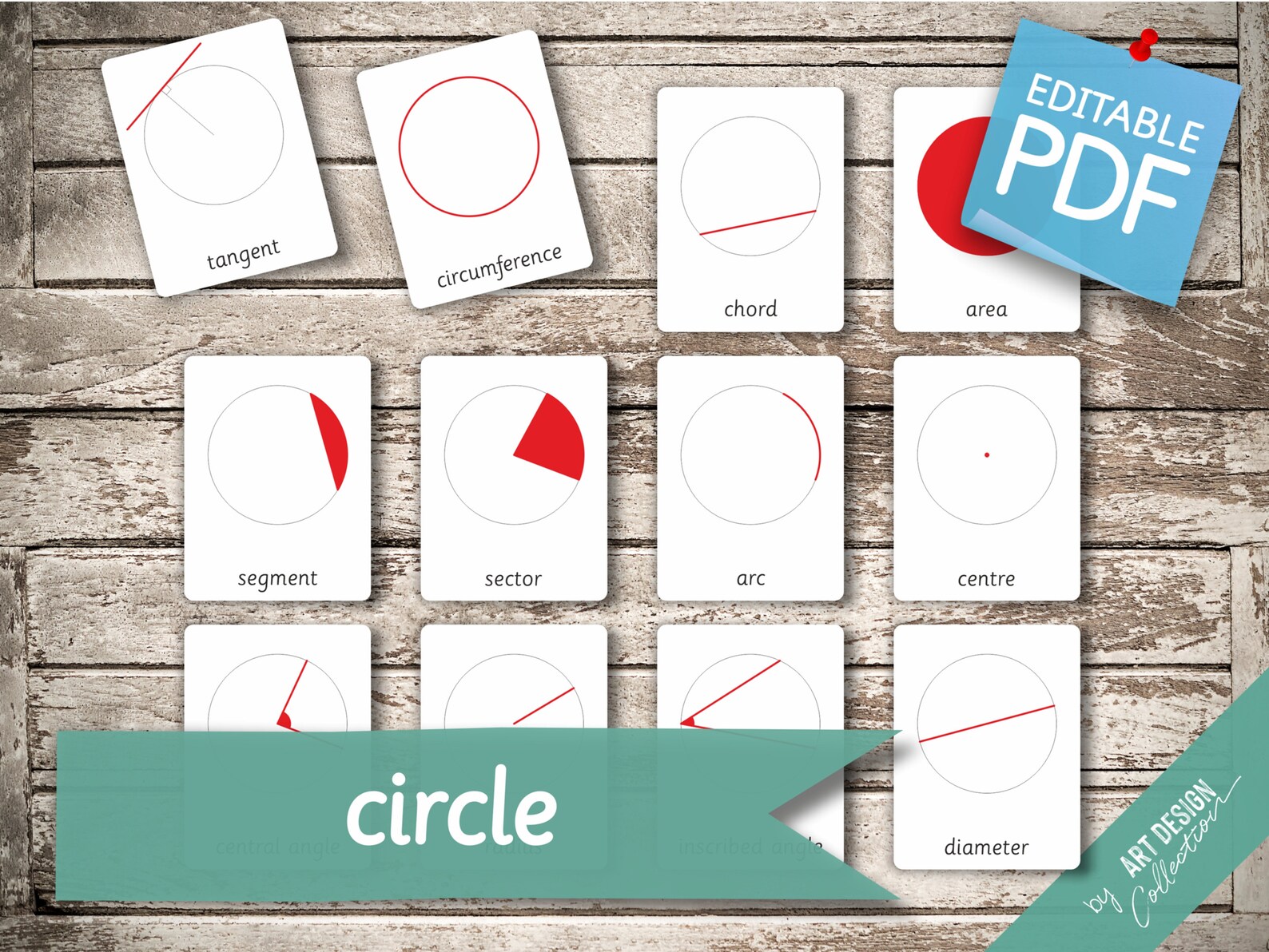 CIRCLE 14 Editable Montessori Cards Flash Cards | Etsy