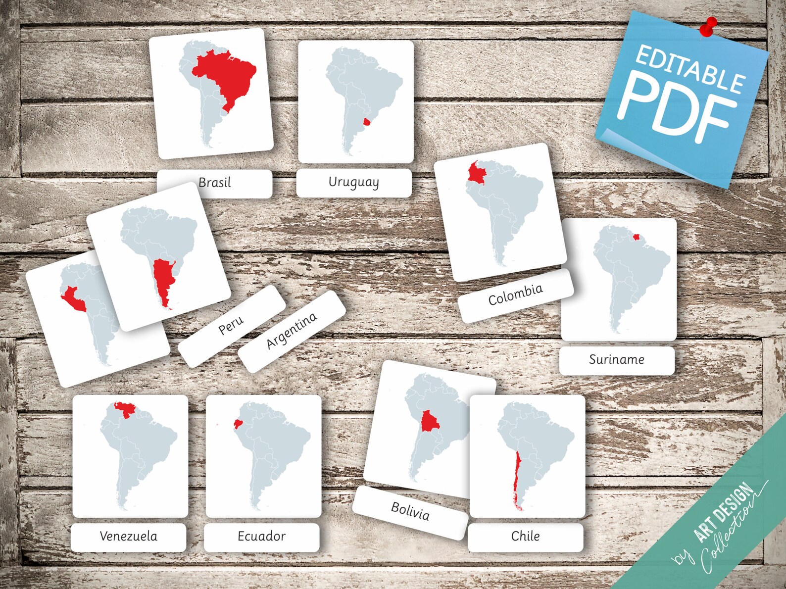 SOUTH AMERICA MAPS 18 Montessori Cards Flash Cards | Etsy