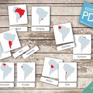 SOUTH AMERICA MAPS • 18 Montessori Cards • Flash Cards Nomenclature ...