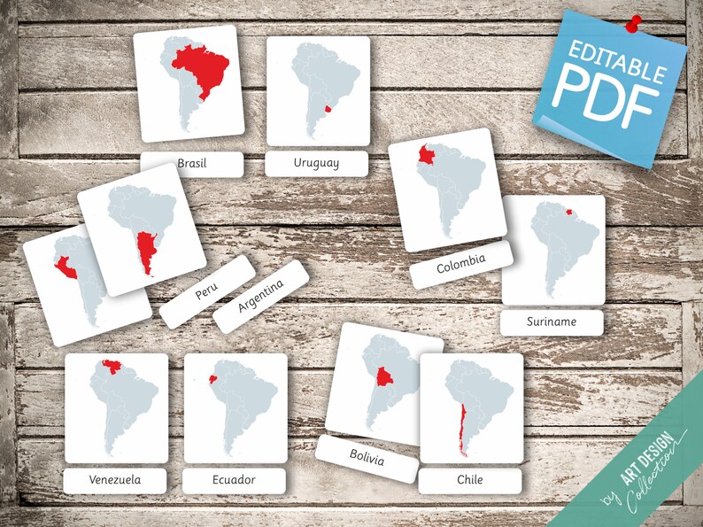 SOUTH AMERICA MAPS 18 Montessori Cards Flash Cards | Etsy