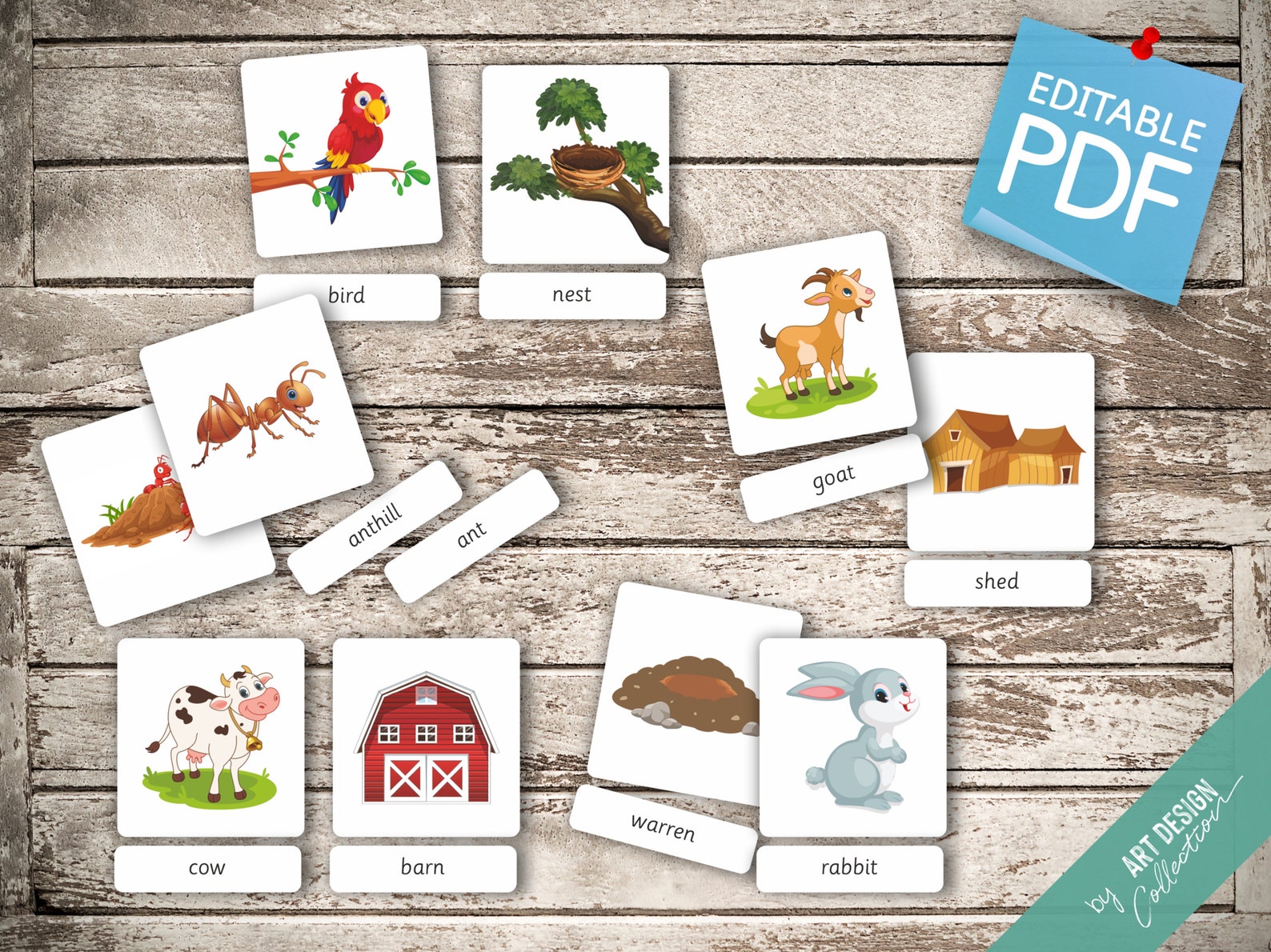 ANIMALS' HOME • 63 Montessori Cards • Flash Cards Nomenclature ...