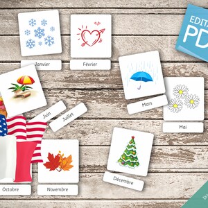 MONTHS FRENCH Edition • 60 French and 60 English Editable Montessori ...