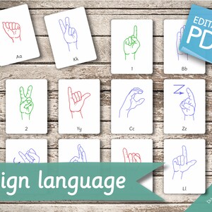 SIGN LANGUAGE • 36+36 Editable Montessori Cards • Flash Cards ...