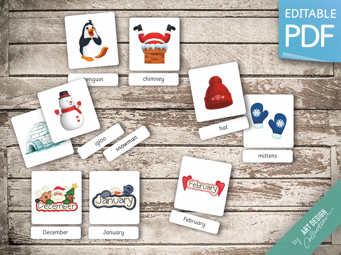 WINTER 34 Montessori Cards Flash Cards Nomenclature - Etsy