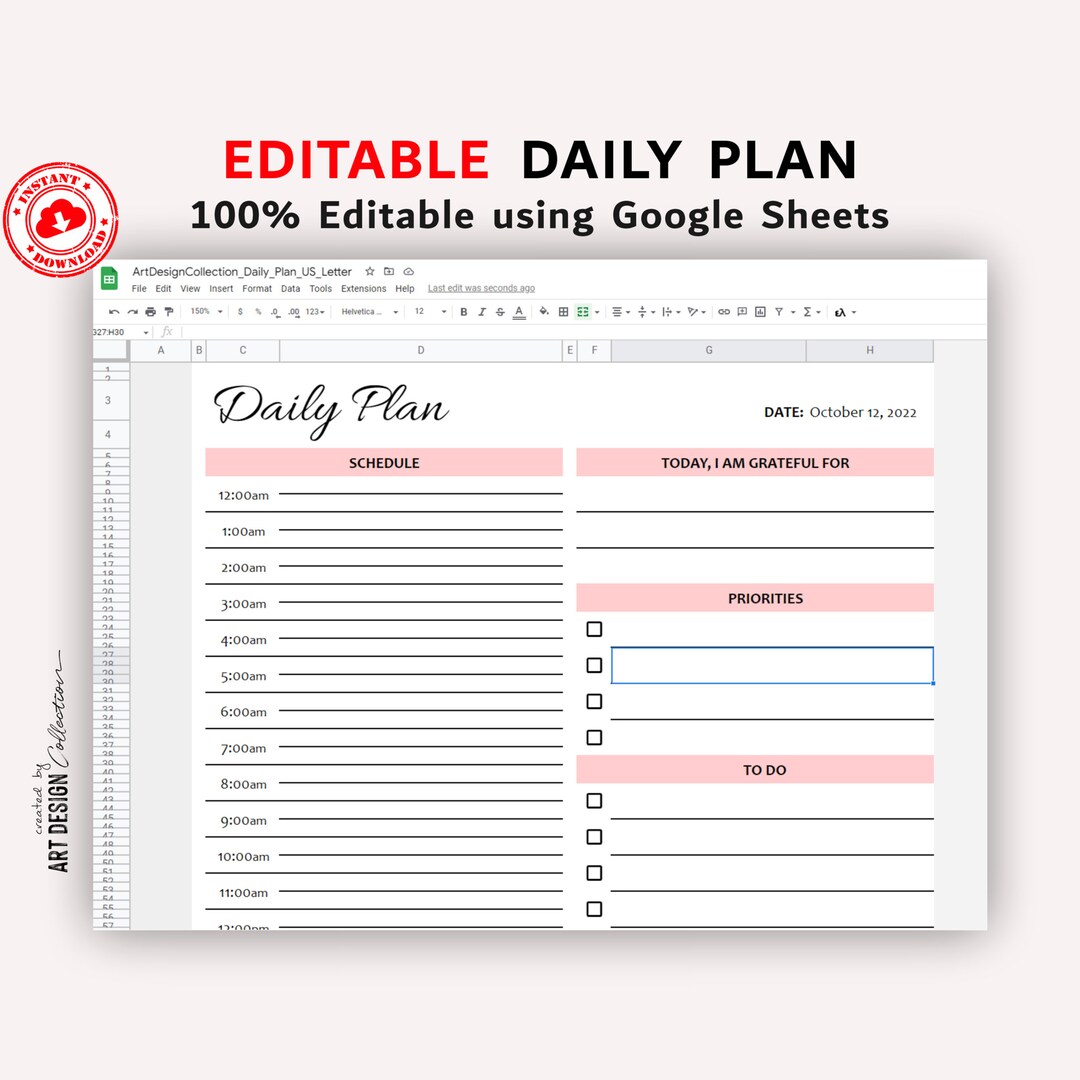 EDITABLE DAILY PLAN, Digital Planner Planner, Digital Download Budget ...