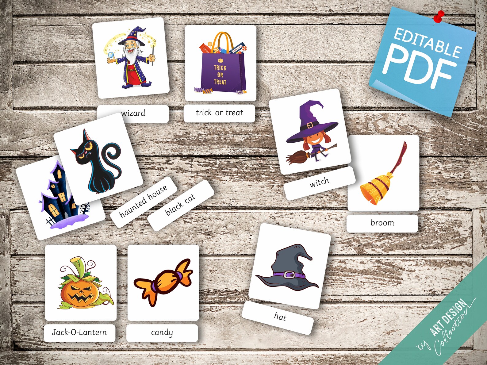 HALLOWEEN Vocabulary 32 Editable Montessori Cards Flash | Etsy