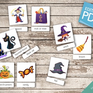 HALLOWEEN Vocabulary • 32 Editable Montessori Cards • Flash Cards ...