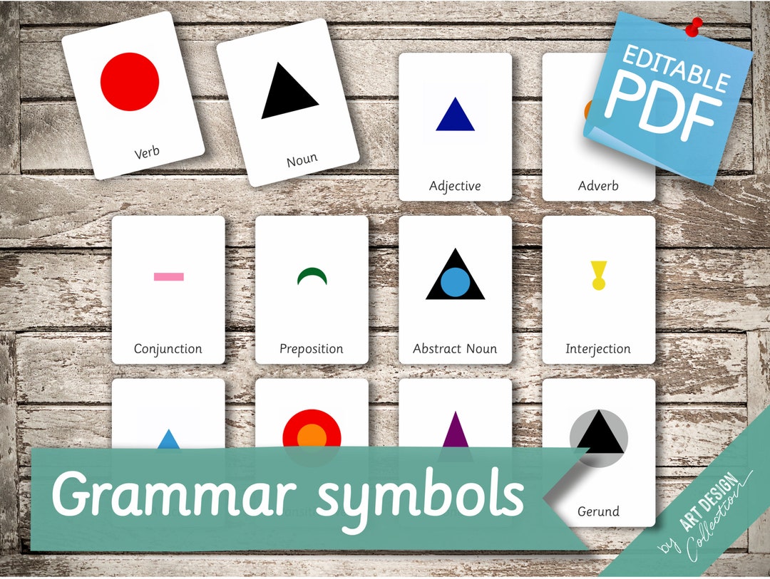 GRAMMAR SYMBOLS • 20 Editable Montessori Cards • Flash Cards ...