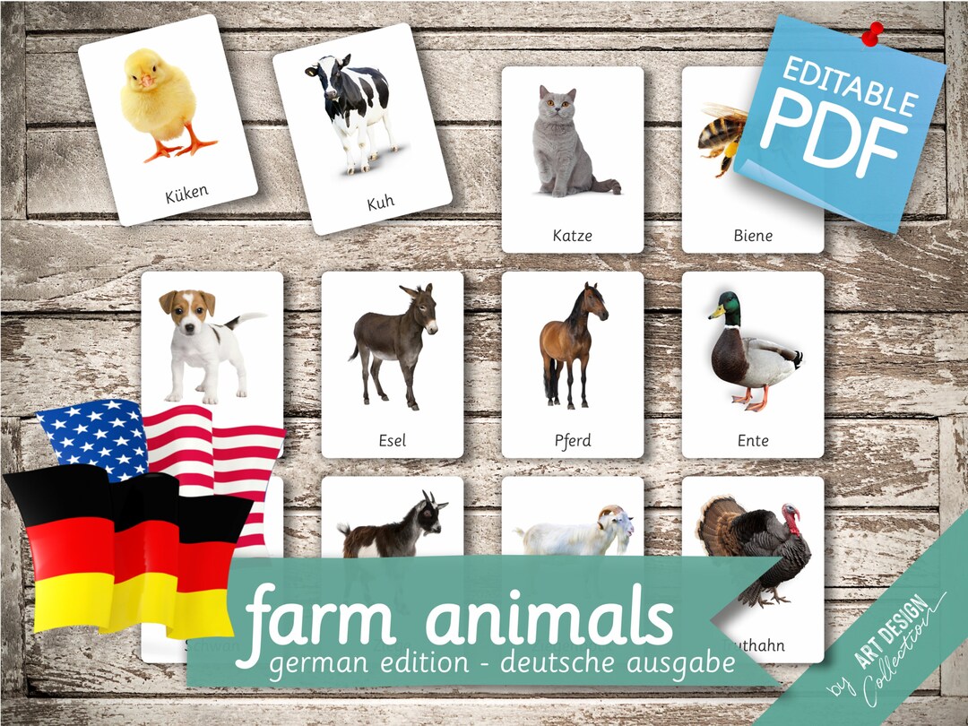 FARM ANIMALS GERMAN Edition • 22 German and 22 English Editable ...