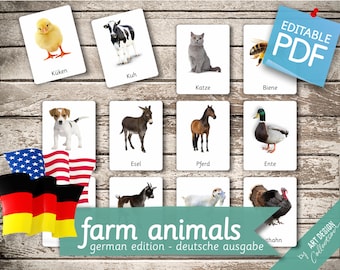 FARM ANIMALS German Printable Flashcards Three-part - Etsy