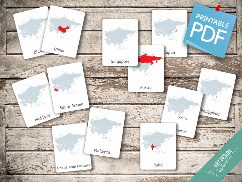ASIA MAPS 48 Editable Montessori Cards Flash Cards - Etsy