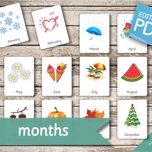 MONTHS FRENCH Edition • 60 French and 60 English Editable Montessori ...