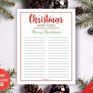 CHRISTMAS WORD PUZZLE Game • Christmas Game Holiday Christmas Party ...