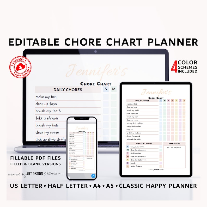 Editable Daily & Weekly Kids Chore Responsibility Chart - Etsy