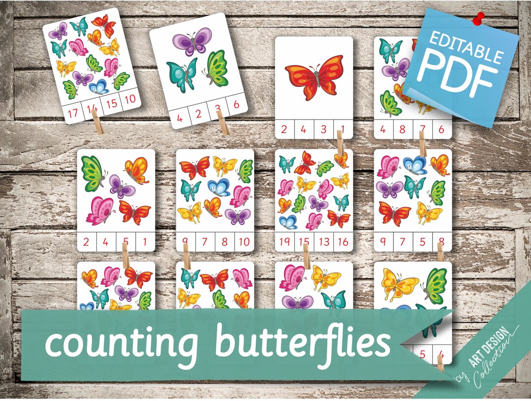 COUNTING BUTTERFLIES (1 to 20) • 20 Editable Montessori Cards • Flash ...