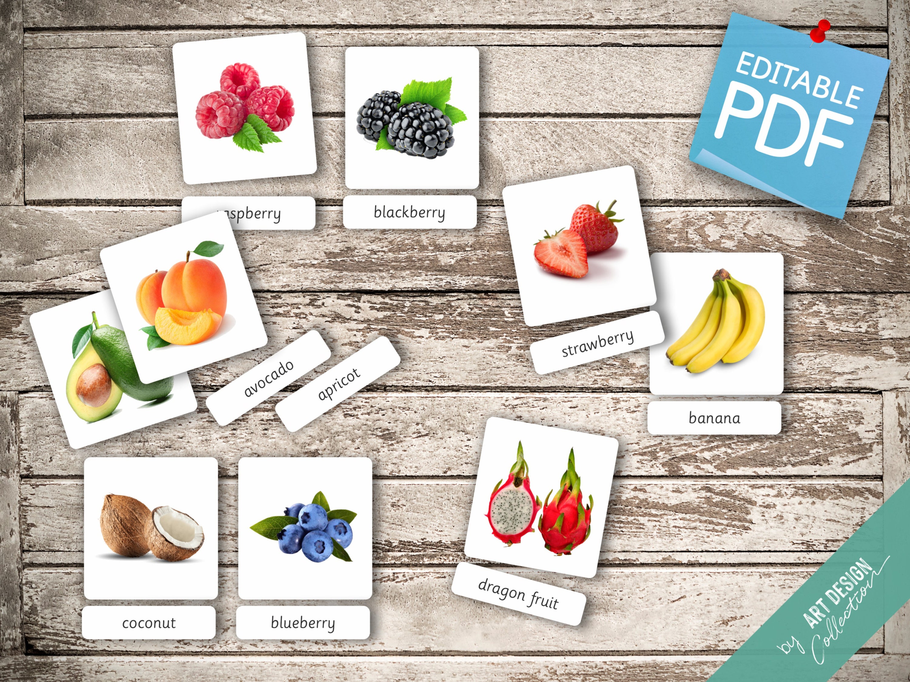 FRUITS (real Pictures) • 50 Editable Montessori Cards • Flash Cards ...