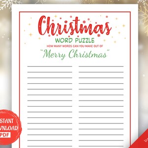 CHRISTMAS WORD PUZZLE Game • Christmas Game Holiday Christmas Party ...