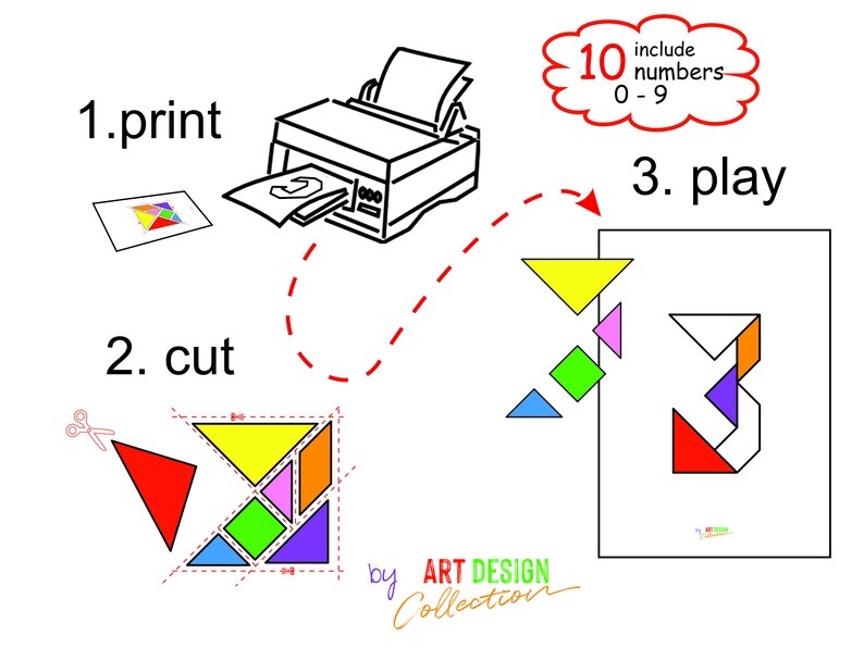 Tangram Number Cards Montessori Learning Game Tangram Puzzle | Etsy