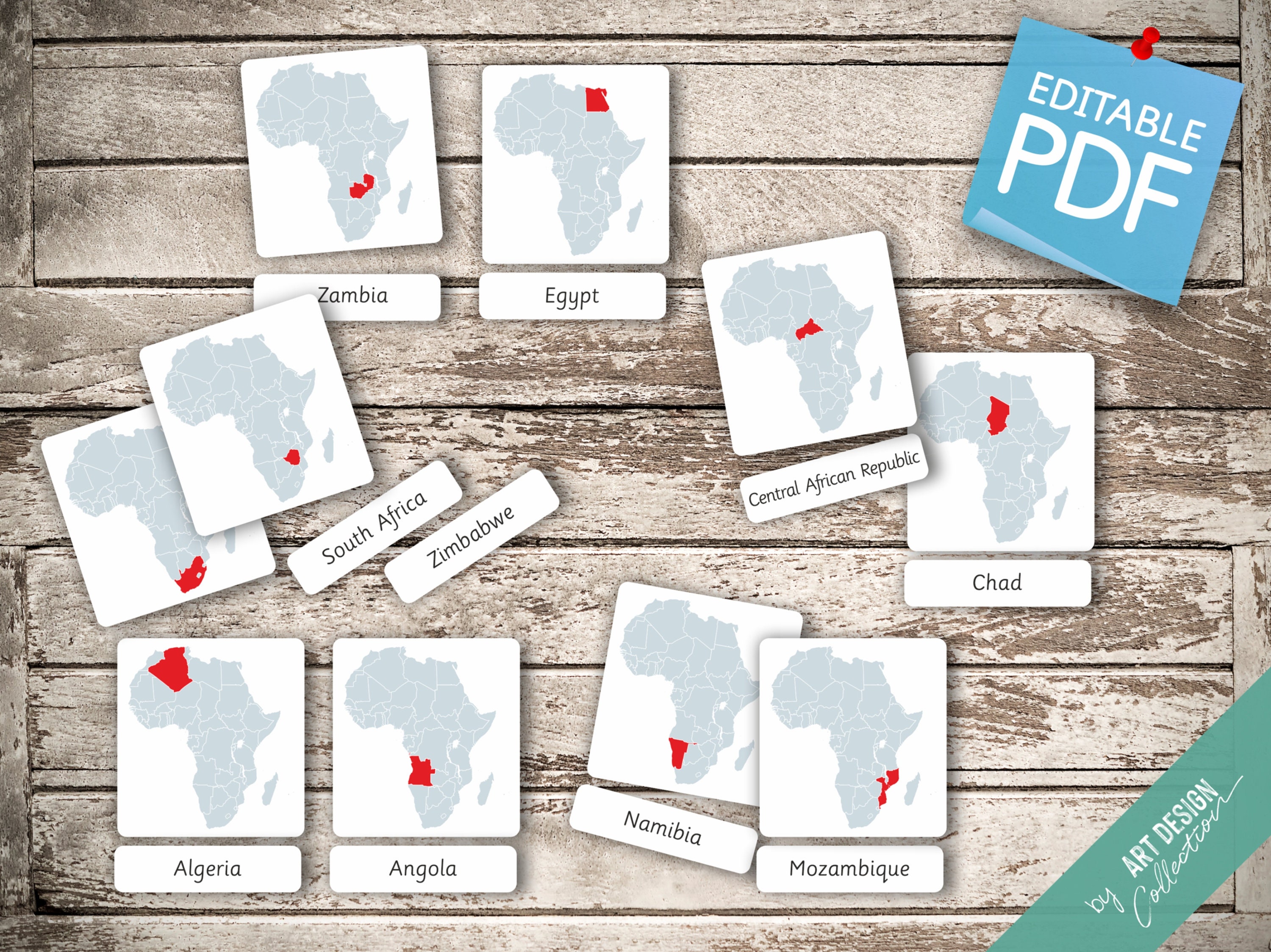 BUNDLE AFRICA flags Maps 109 Montessori Cards Flash | Etsy