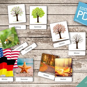 4 SEASONS GERMAN Edition • 36 German and 36 English Editable Montessori ...